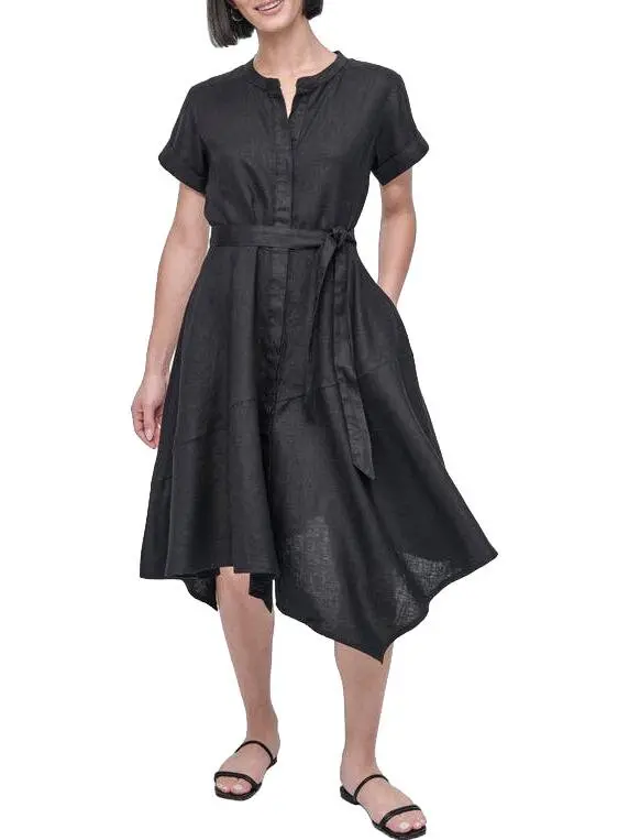 Dkny Asymmetric Linen Shirtdress - Black