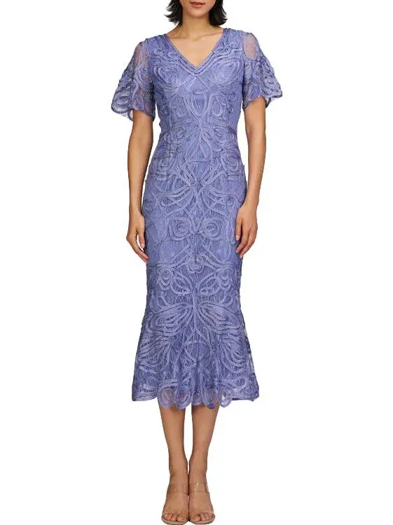 Js Collections Camila Soutache Lace Cocktail Dress - Bleached Denim