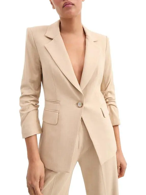 Veronica Beard Battista Ruched Sleeve Dickey Blazer - Stone Khaki