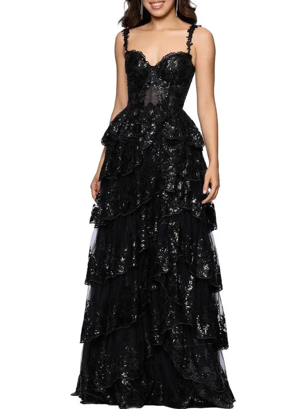 BLONDIE NITES Sequin Ballgown - Black