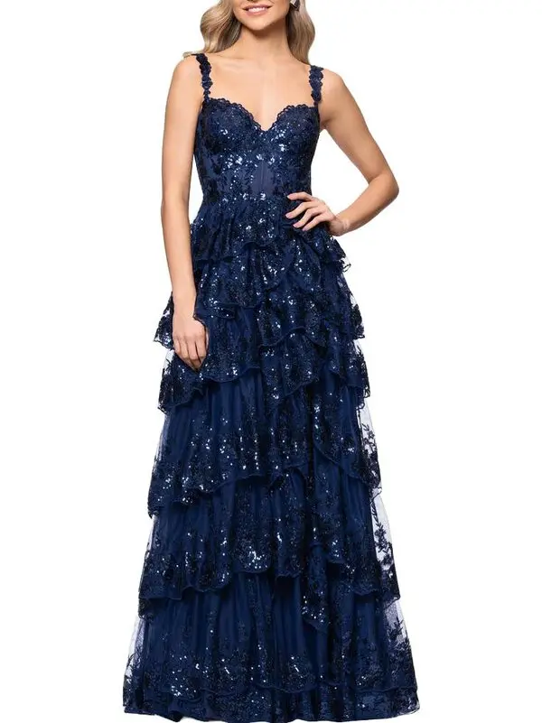 BLONDIE NITES Sequin Ballgown - Navy