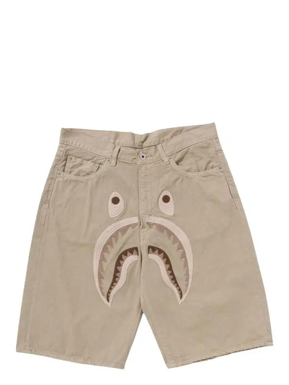 BAPE Shark Garment Dye Relaxed Fit Denim Shorts - Beige