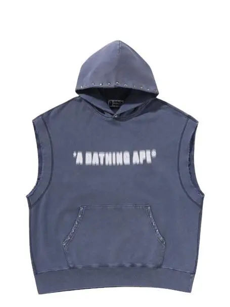 BAPE Studded Garment Dye Logo Sleeveless Pullover Hoodie - Charcoal