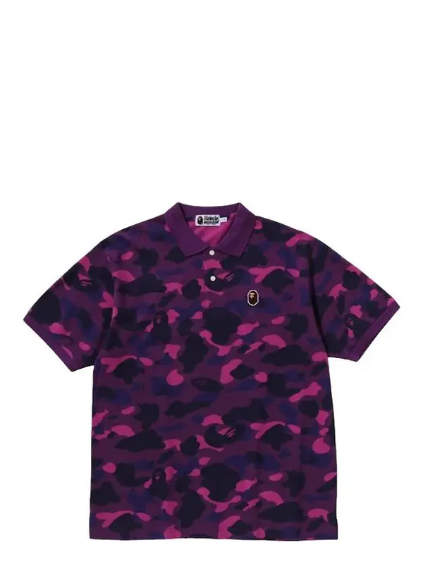 A BATHING APE Camo Large Ape Head Relaxed Fit Polo Shirt - Purple