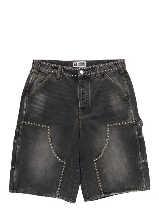 A BATHING APE Studded Heavy Wash Denim Shorts - Black