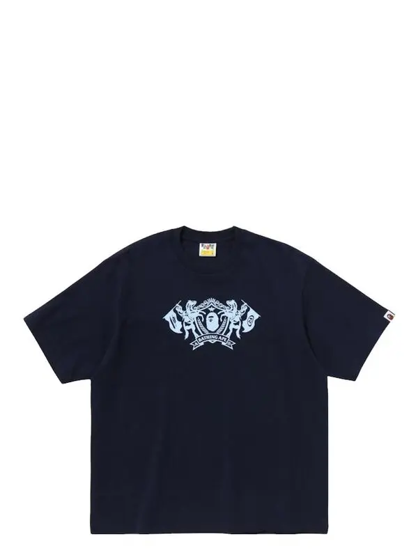 A BATHING APE College Logo Relaxed Fit Tee Shirt - Navy Blue