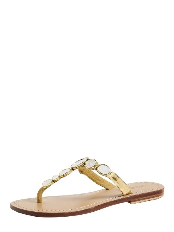 Mystique Embellished T-strap Sandals - Gold/mop
