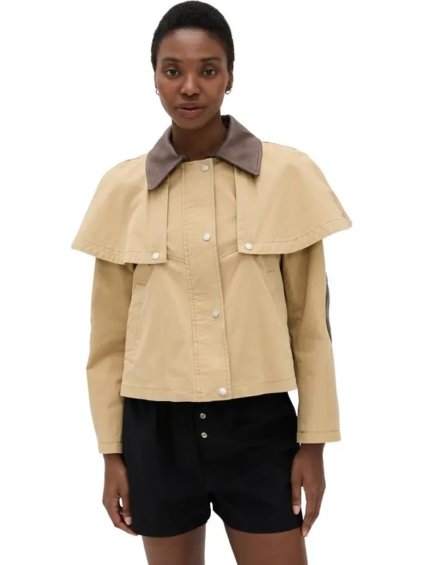 Avec Les Filles Cropped Cape Trench Jacket - Khaki