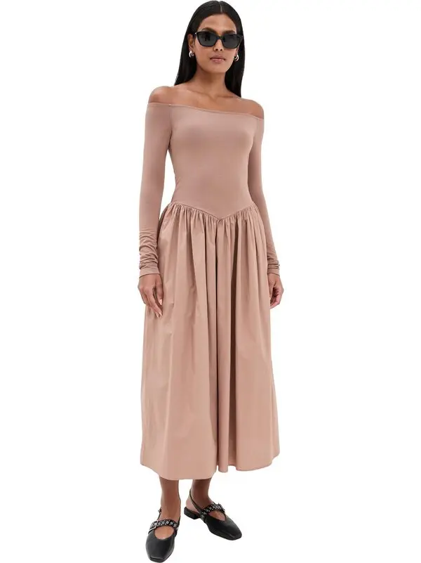 LE BOP Colette Mixed Fabric Dress - Latte