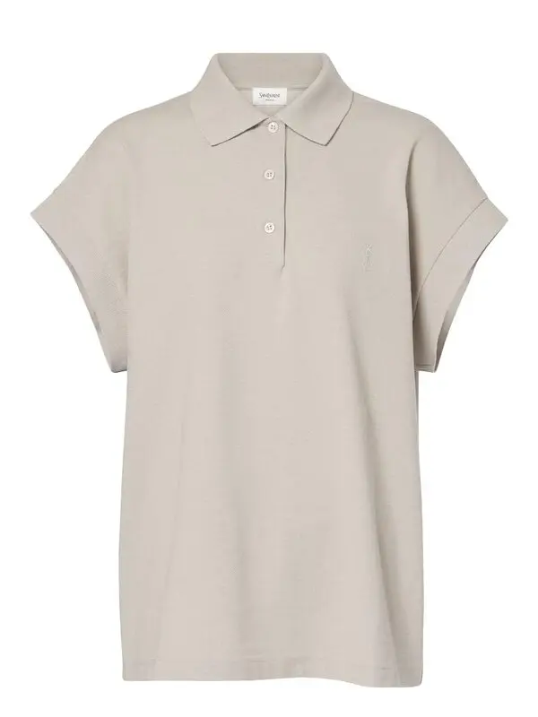 Saint Laurent Cassandre Cotton-blend Piqué Polo Shirt - Grey