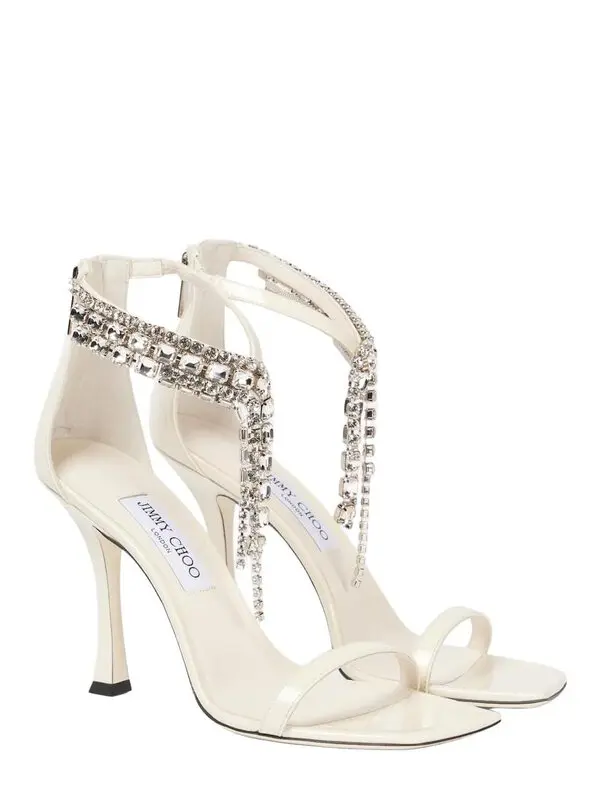 JIMMY CHOO Verity 100 Embellished Leather Sandals - White