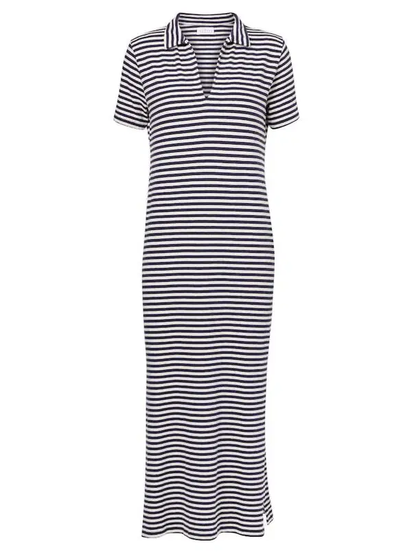 Velvet By Graham & Spencer Khan Striped Cotton Jersey Midi Dress - Blue