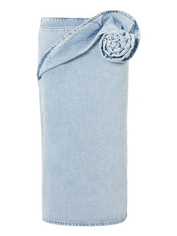 Magda Butrym Floral-appliqué Denim Pencil Skirt - Blue