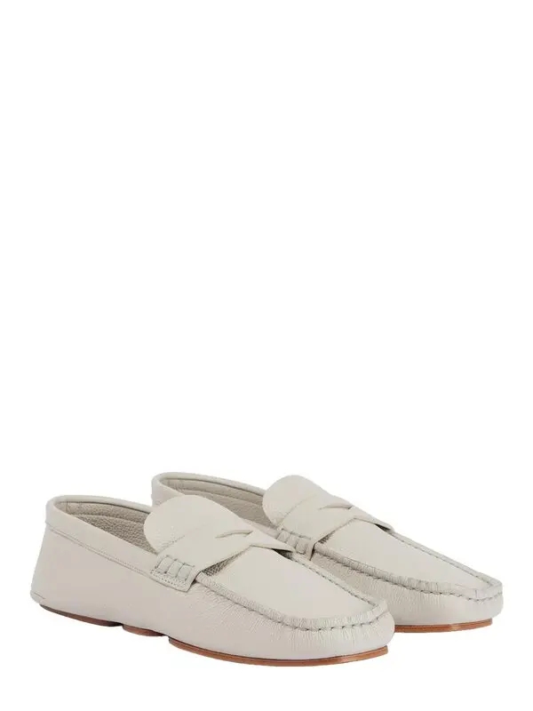 Khaite Billy Leather Penny Loafers - Grey