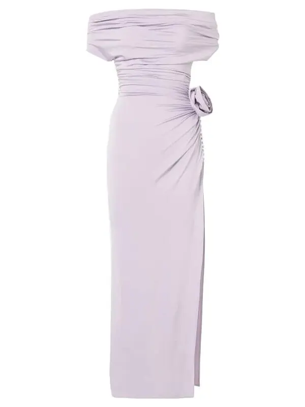 Magda Butrym Draped Floral-appliqué Jersey Maxi Dress - Purple