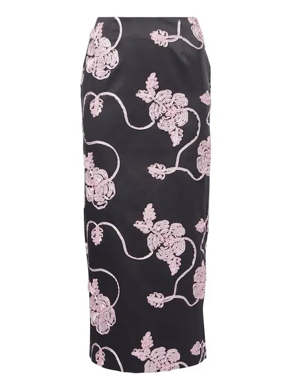 ROTATE BY BIRGER CHRISTENSEN Floral Satin Midi Skirt - Grey