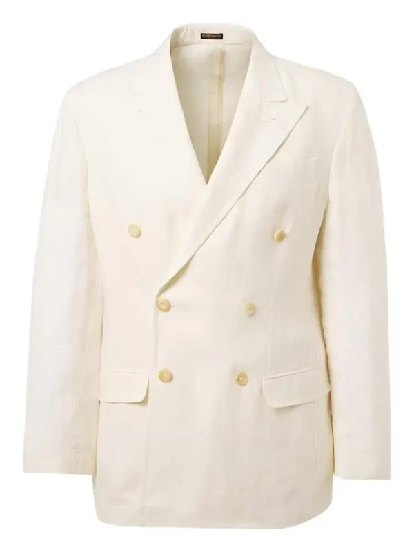 Rubinacci Double-breasted Linen Blazer - White