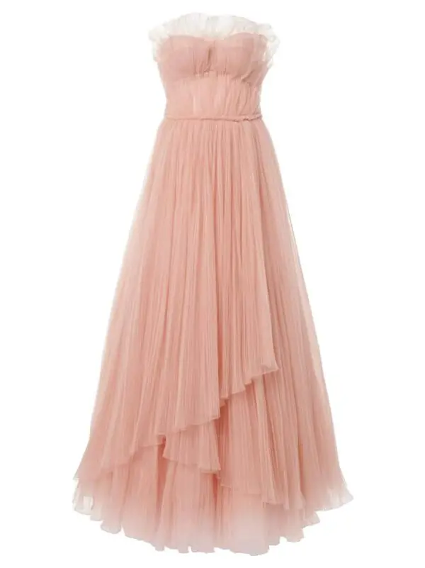 Costarellos Marinel Plissé Tulle Gown - Pink