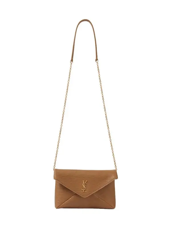 Saint Laurent Cassandre Leather Clutch - Brown