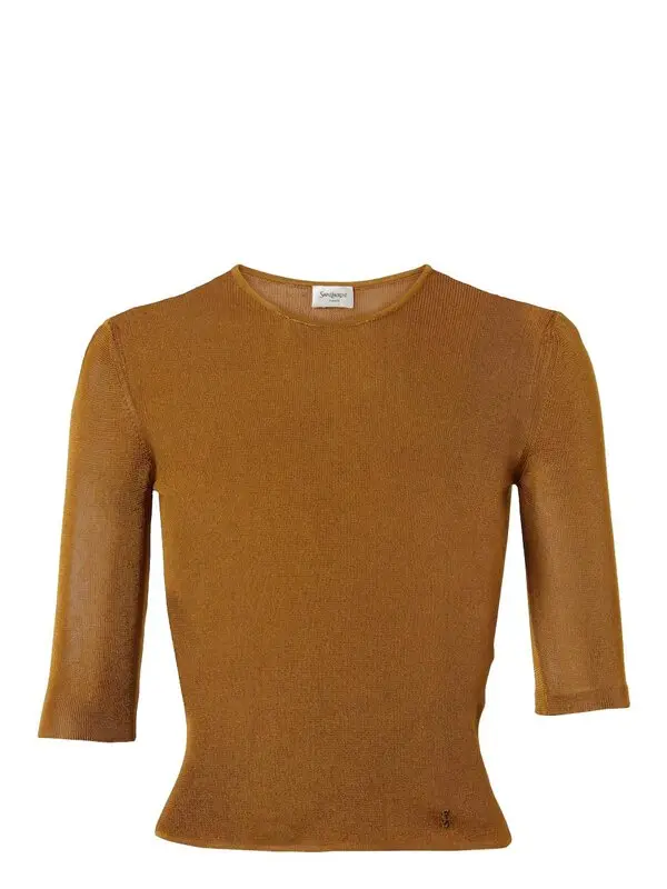 Saint Laurent Cassandre Knitted Top - Brown