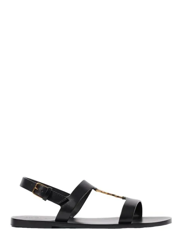 Saint Laurent Cassandre Leather Sandals - Black