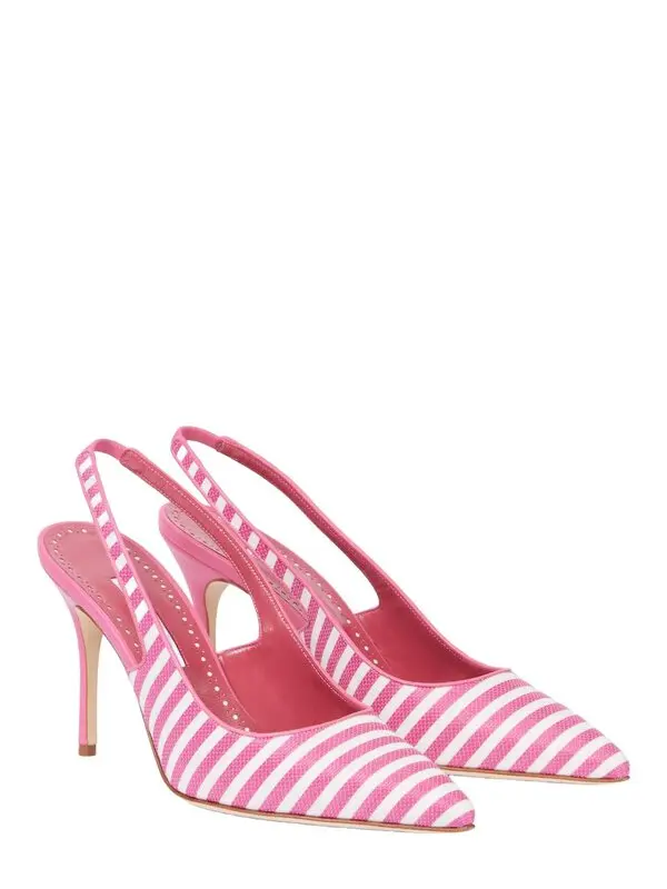 Manolo Blahnik Allurafia 90 Striped Slingback Pumps - Pink