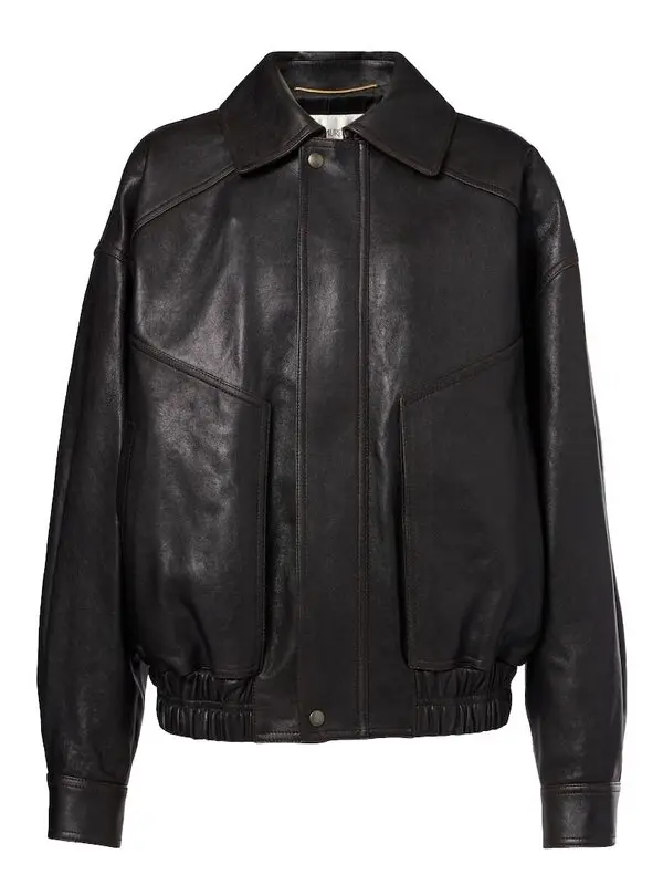 Saint Laurent Leather Bomber Jacket - Brown