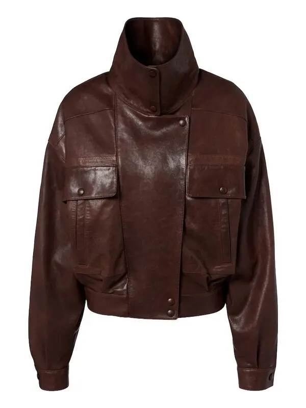 Saint Laurent Leather Bomber Jacket - Brown