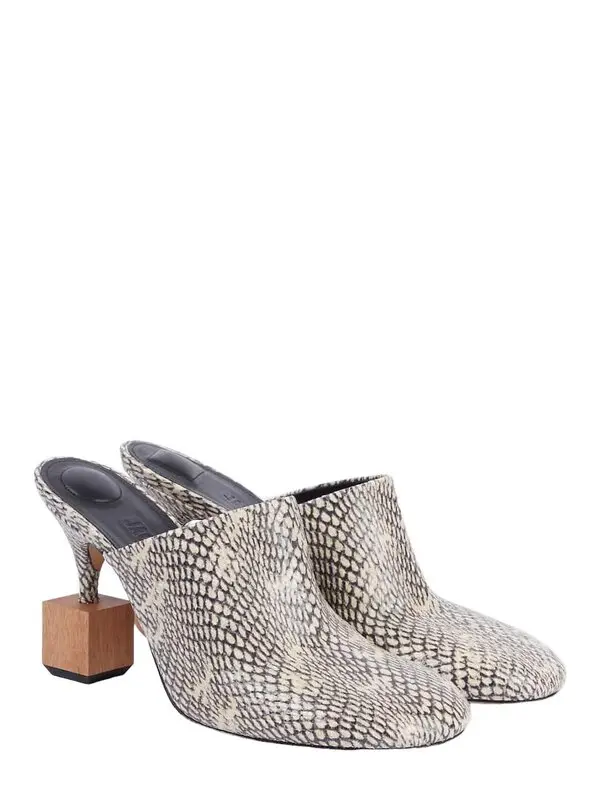Jacquemus Bisou 90 Snake-effect Leather Mules - Beige
