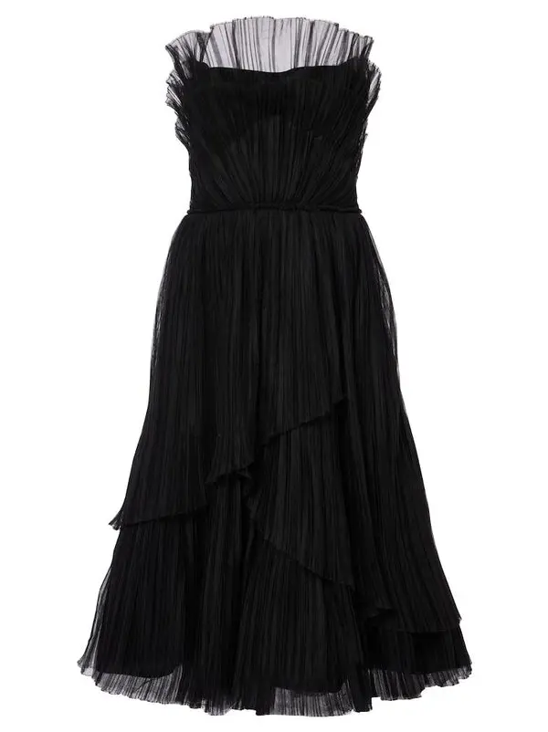 Costarellos Dorea Plissé Tiered Cocktail Dress - Black