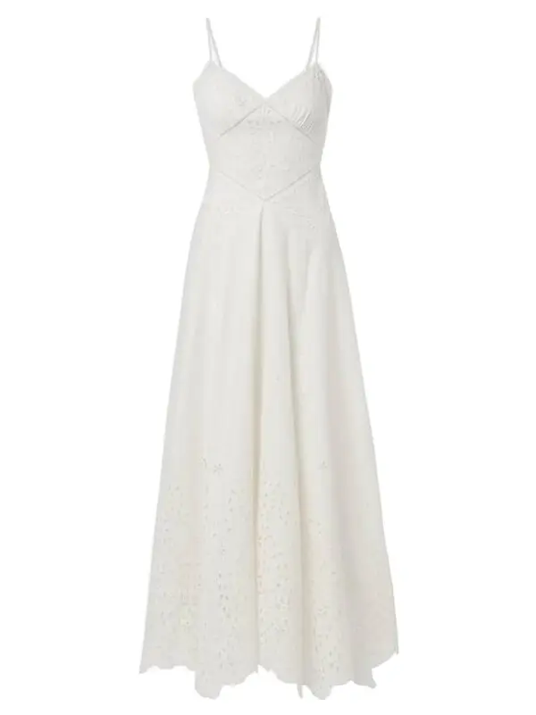 SELF-PORTRAIT Broderie Anglaise Cotton Maxi Dress - White