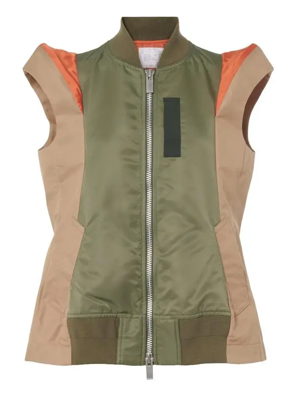 Sacai Paneled Twill And Gabardine Vest - Beige