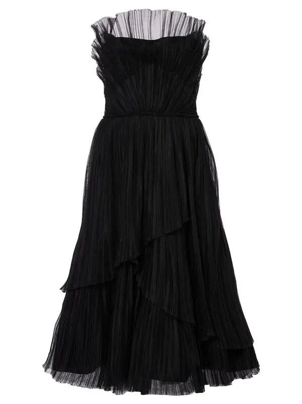 Costarellos Dorea Plisse Tiered Cocktail Dress - Black