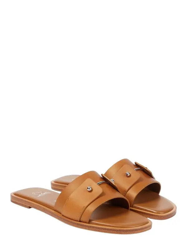 CHRISTIAN LOUBOUTIN Chambelimule Leather Slides - Brown