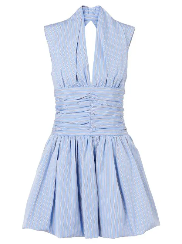 PATOU Striped Cotton Poplin Minidress - Blue