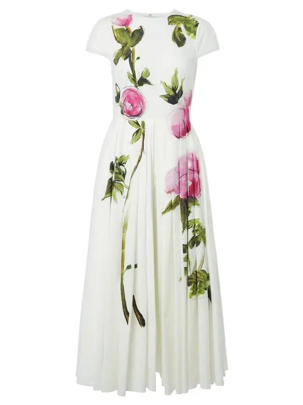 Oscar De La Renta Floral Cotton-blend Poplin Midi Dress - White