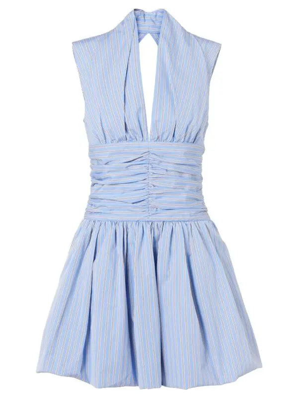 PATOU Striped Cotton Poplin Minidress - Blue