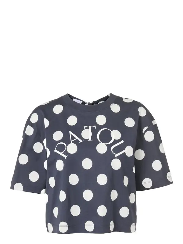 Patou Logo Polka-dot Cotton Crop Top - Blue