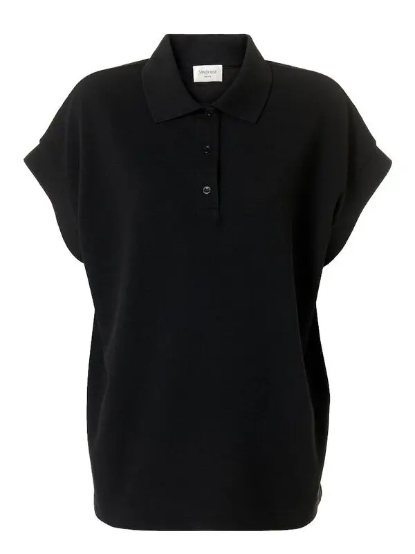 Saint Laurent Cassandre Piqué Polo Shirt - Black