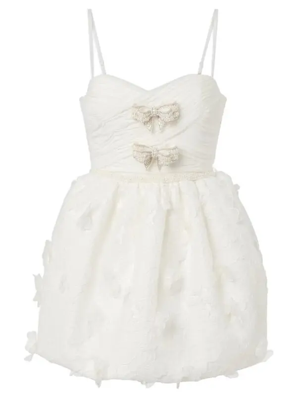 SELF-PORTRAIT Bridal Pleated Organza And Lace Mini Dress - White