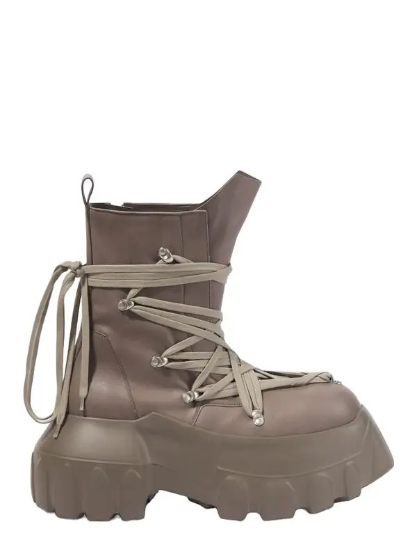 Rick Owens Megalaced Mega Tractor Leather Combat Boots - Grey