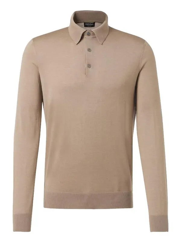 Zegna Cashmere And Silk Polo Sweater - Beige