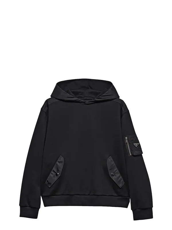Prada Tonal Cotton And Nylon Hoodie - Nero Nero