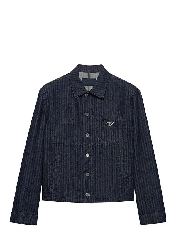 Prada Chevron Denim Blouson Jacket - Bleu