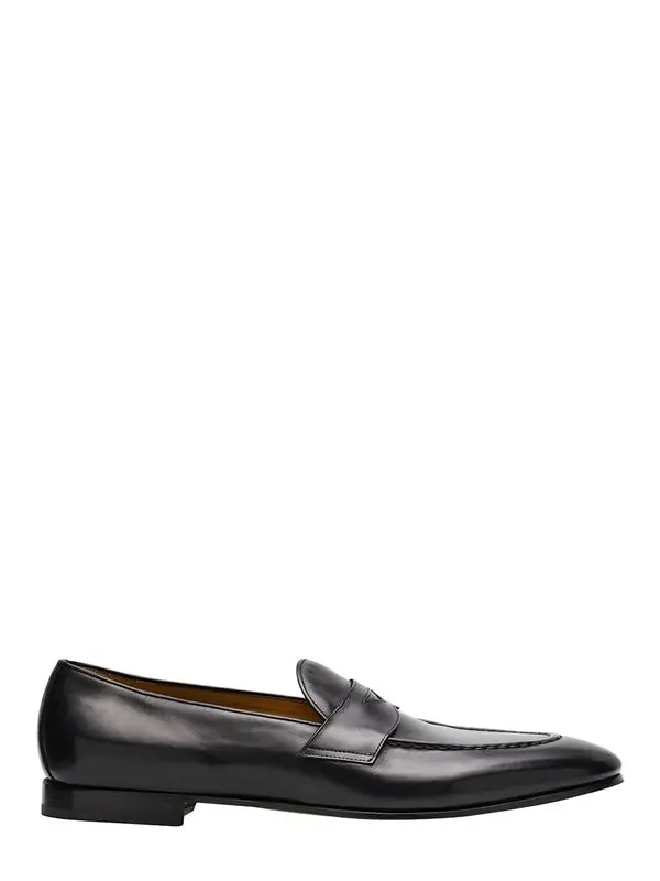 Kiton Calfskin Penny Loafers - Black