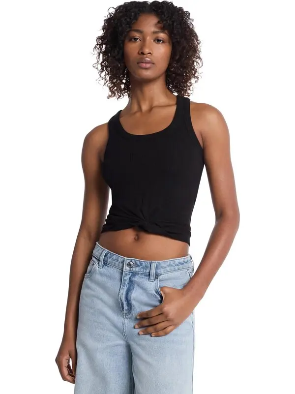 Michael Kors Tie-front Ribbed Knit Tank Top - Black