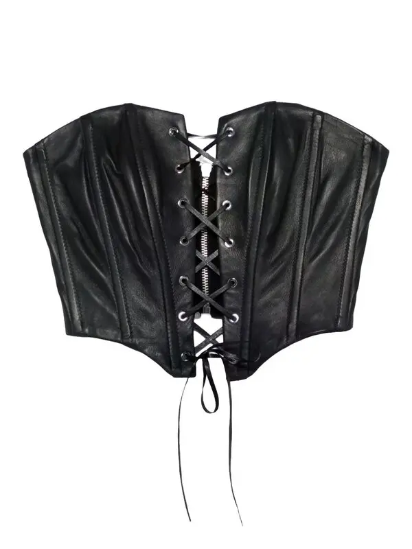 John Richmond Lace-up Leather Corset Top - Black