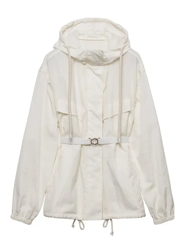 Prada Cotton-blend Hooded Belted Jacket - Neutral