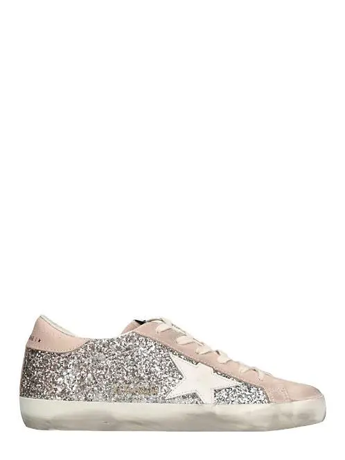 GOLDEN GOOSE Super-star Glitter-embellished Suede Low-top Trainers - Silver Com