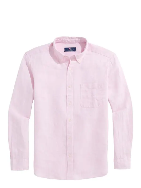 Vineyard Vines Surfside Regular Fit Button Down Linen Shirt - Flamingo